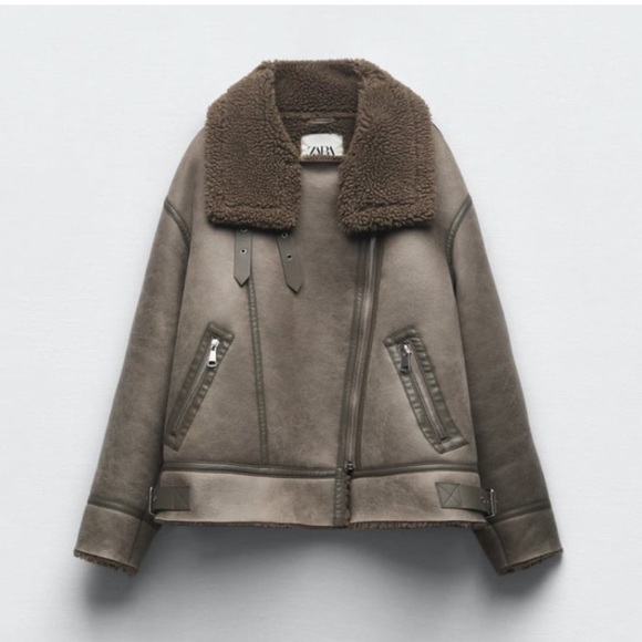 Zara | Jackets & Coats | Zara Faux Leather Shearling Doublefaced Biker ...